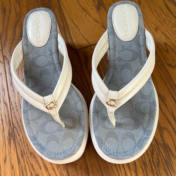 Coach | Shoes | Coach Cream And Gray Sandals | Poshmark